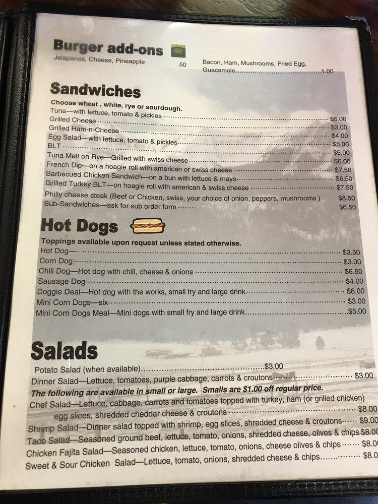 Menu at R&R Drive In restaurant, Joseph