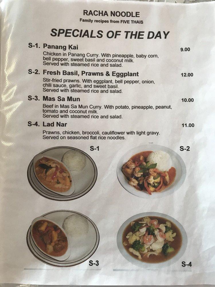 Menu at Racha Noodle restaurant, Redding