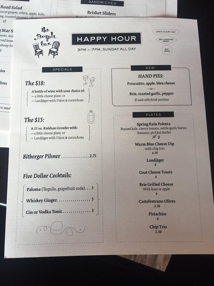 Menu at The Temple Bar, Bellingham