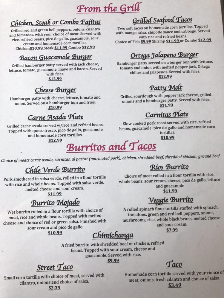 Menu at Casa Rios Grill pub & bar, Redding