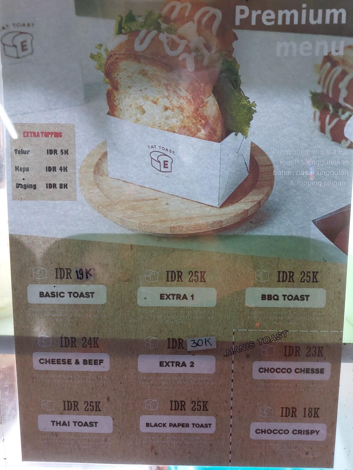 Menu at Eat Toast restaurant, Teluk Ambon