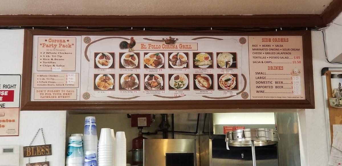 Menu at El Pollo Corona Grill restaurant, Moorpark