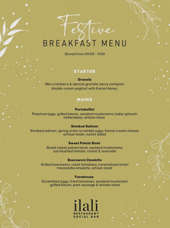 Menu at Ilali Restaurant, Wilderness
