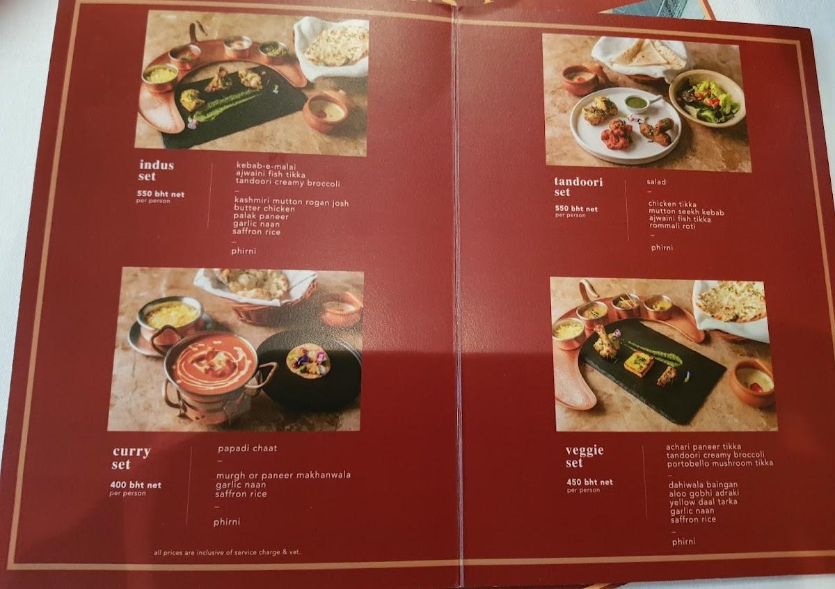 Menu at Indus restaurant, Bangkok