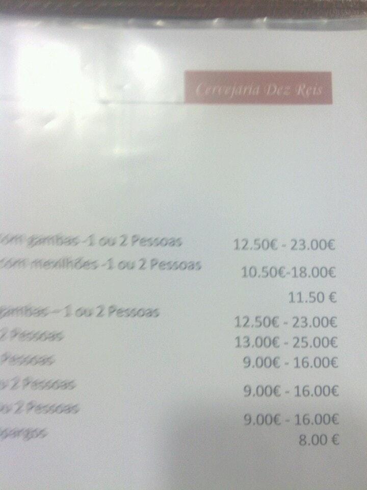 Menu at 10 Reis pub & bar, Barreiro