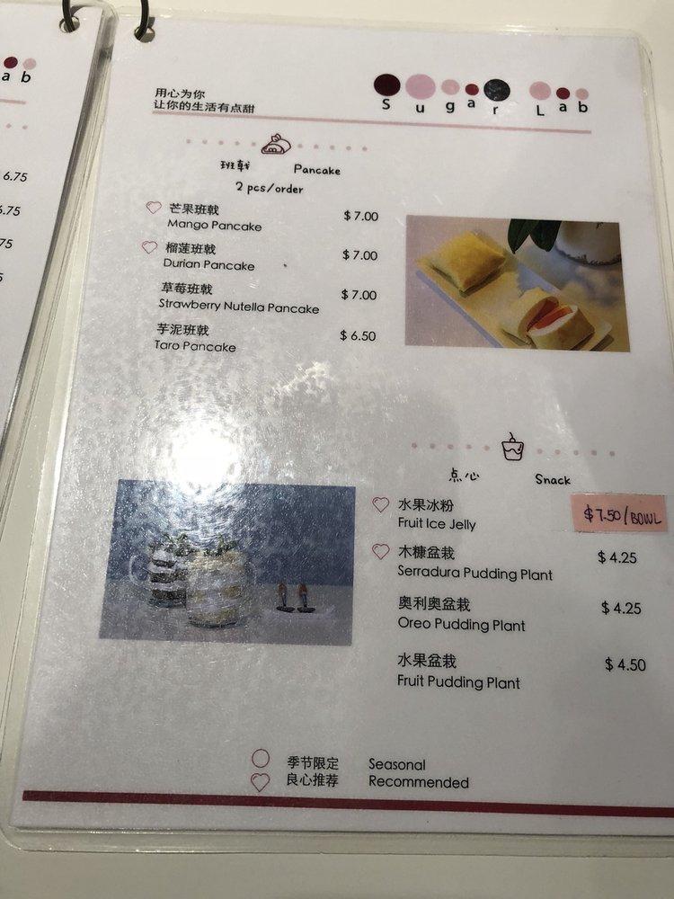 Menu at Sugar Lab Pancake House desserts, Burnaby