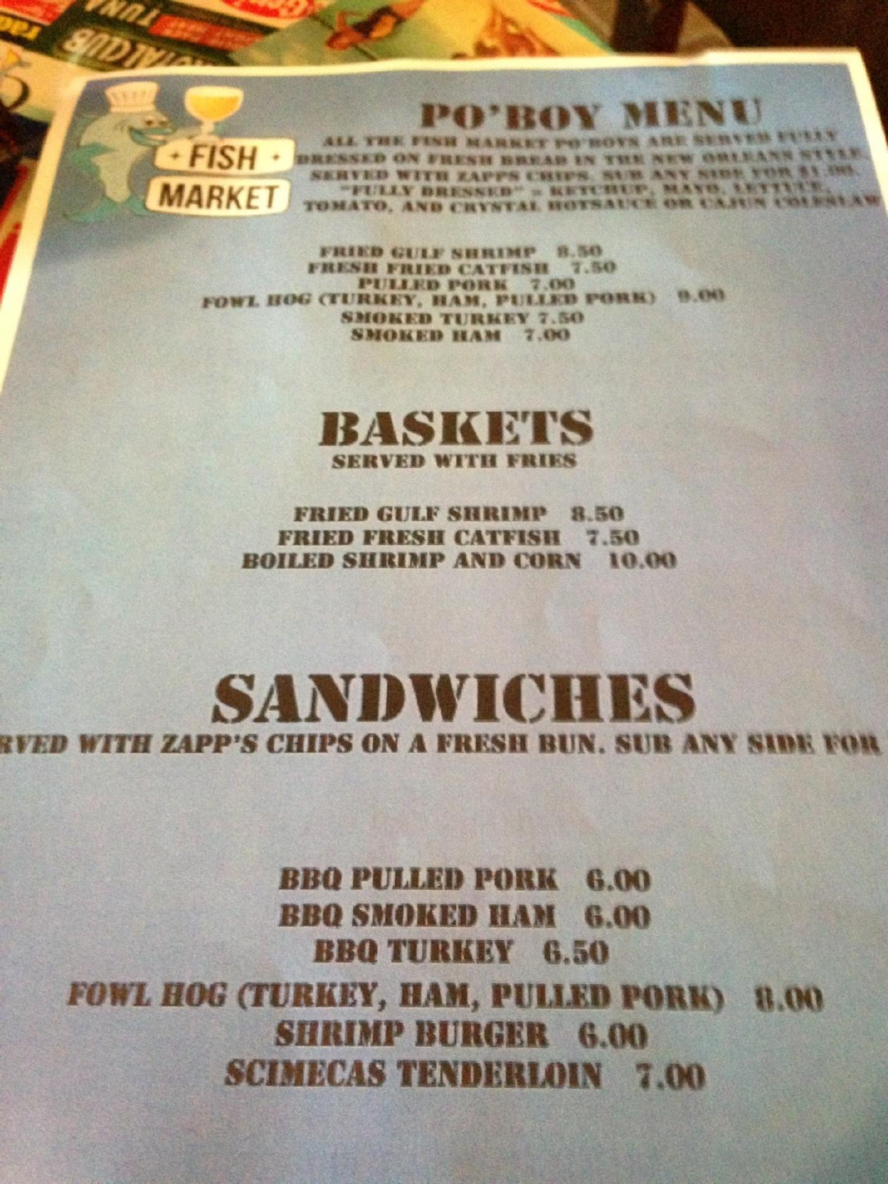Menu at The Fish Market restaurant, Liberty