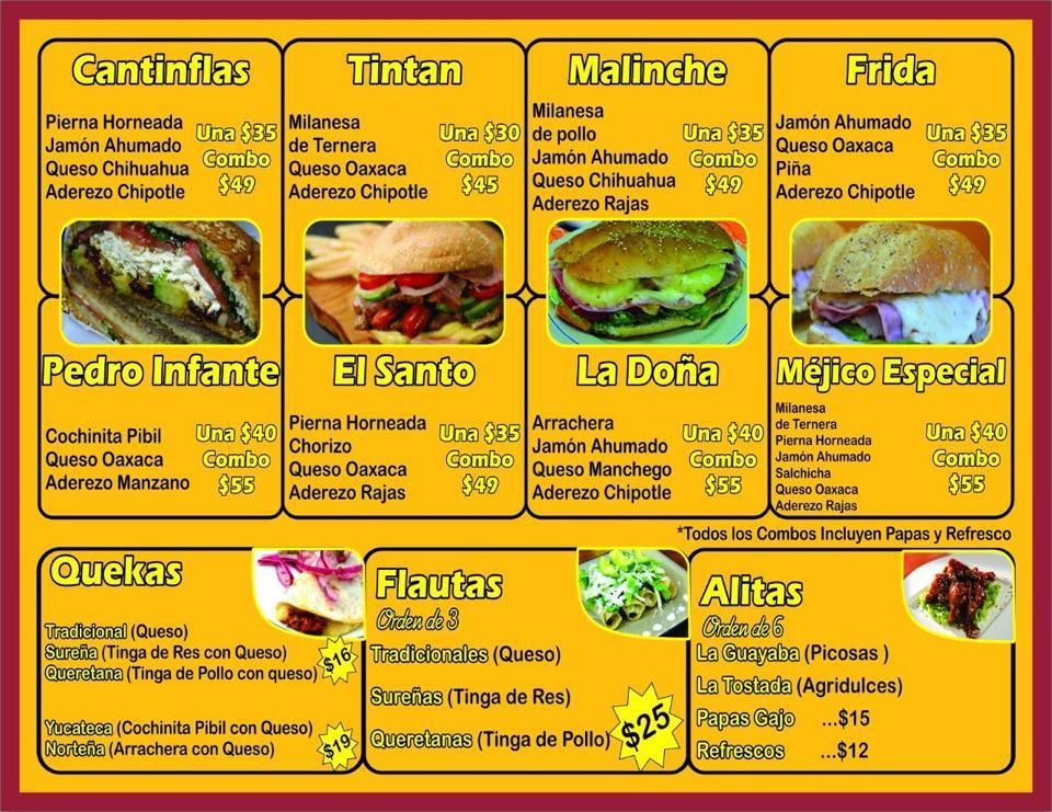 Menu at Tortas "Méjico" restaurant, Santiago de Querétaro