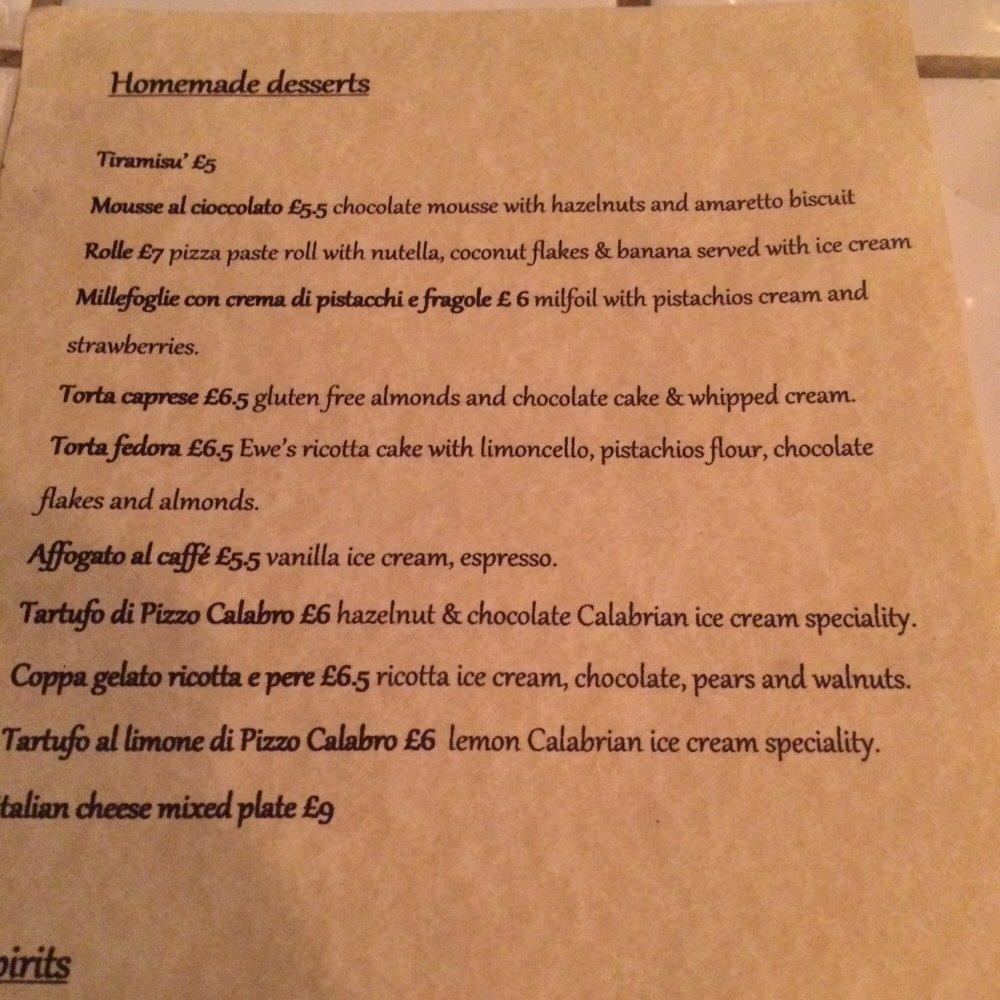 Menu at APULIA restaurant, London