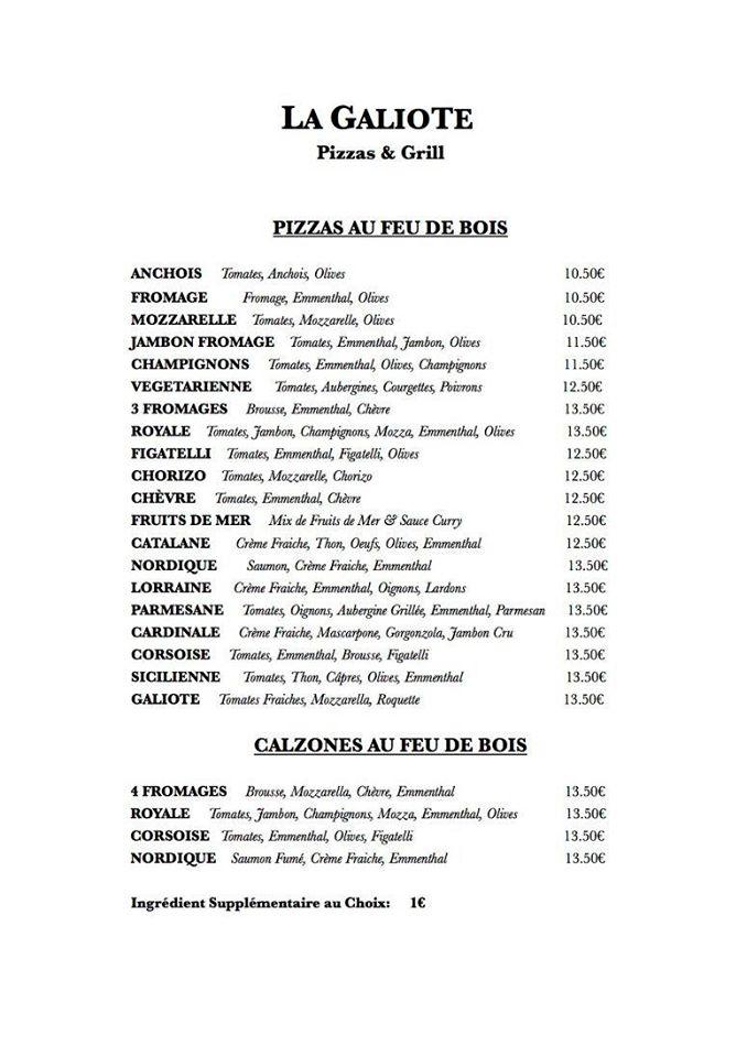 Menu au La Galiote pizzeria, Marseille, 2 Pl. aux Huiles