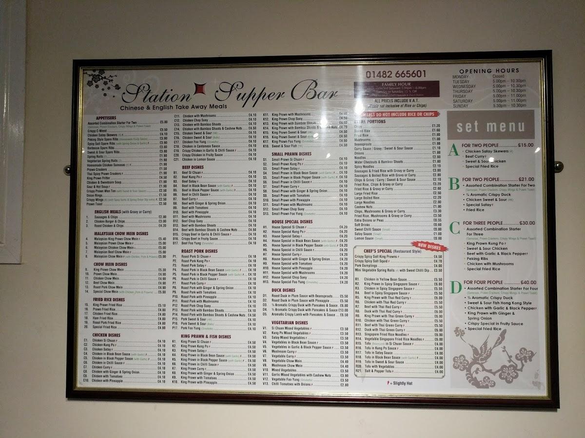 Menu at Station Supper fast food, Brough