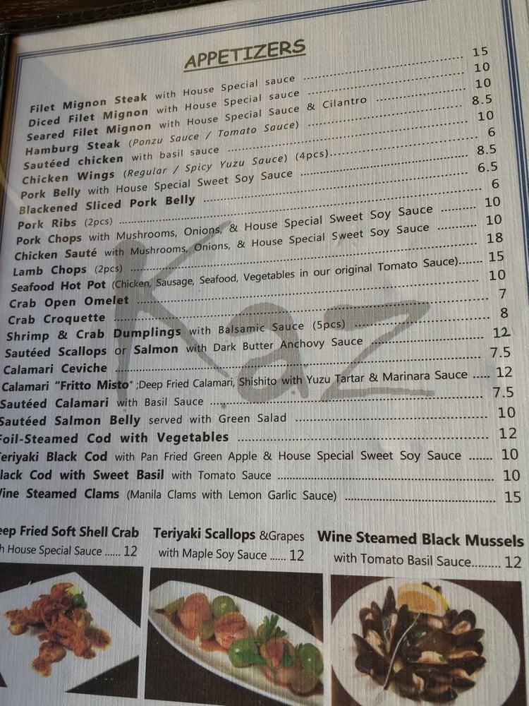 Menu at Bistro Kaz restaurant, San Diego