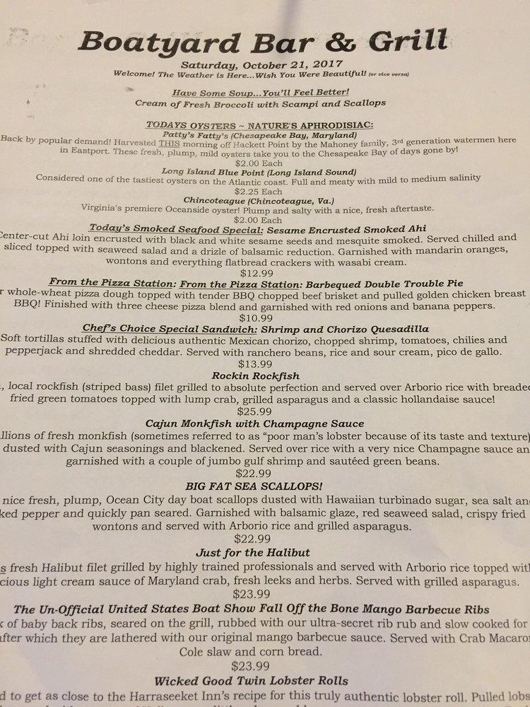 Menu at Boatyard Bar & Grill, Annapolis