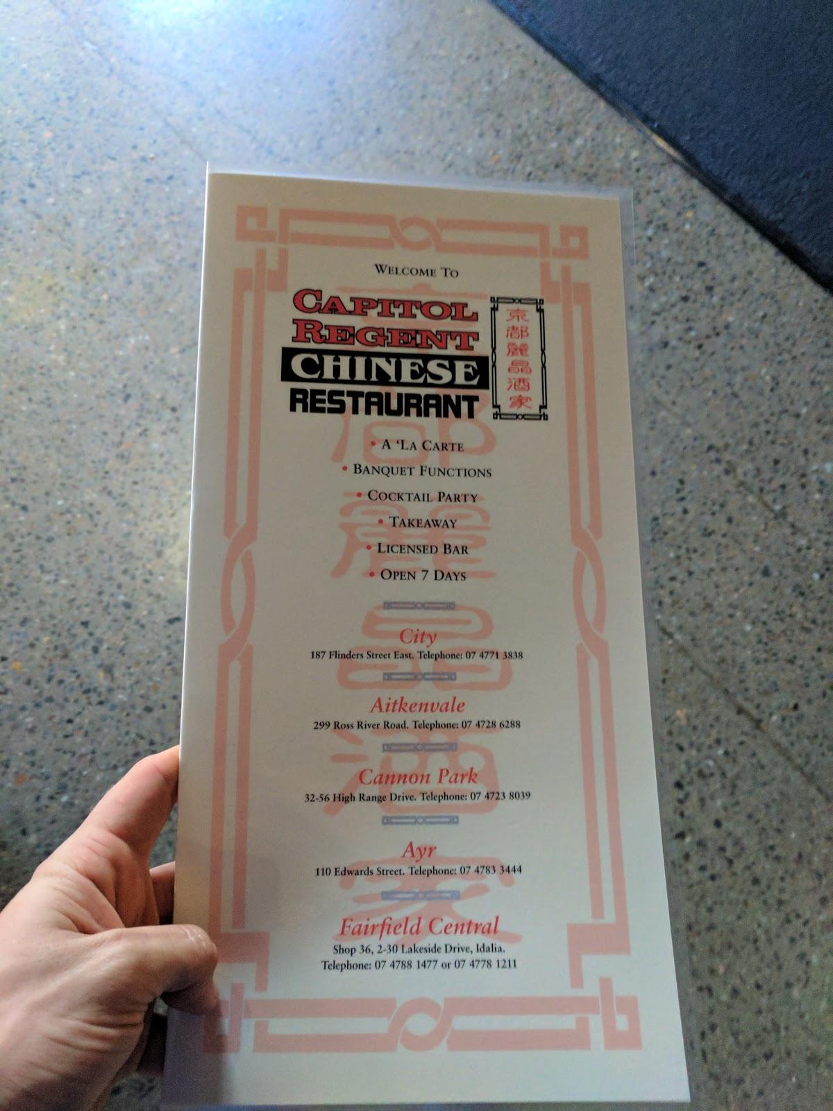 Menu at Capitol Regent Chinese Restaurant, Thuringowa Central, High ...