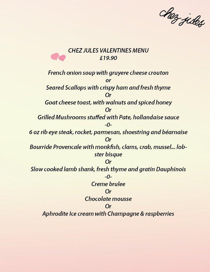 Menu at Chez Jules restaurant, Edinburgh, 109 Hanover St