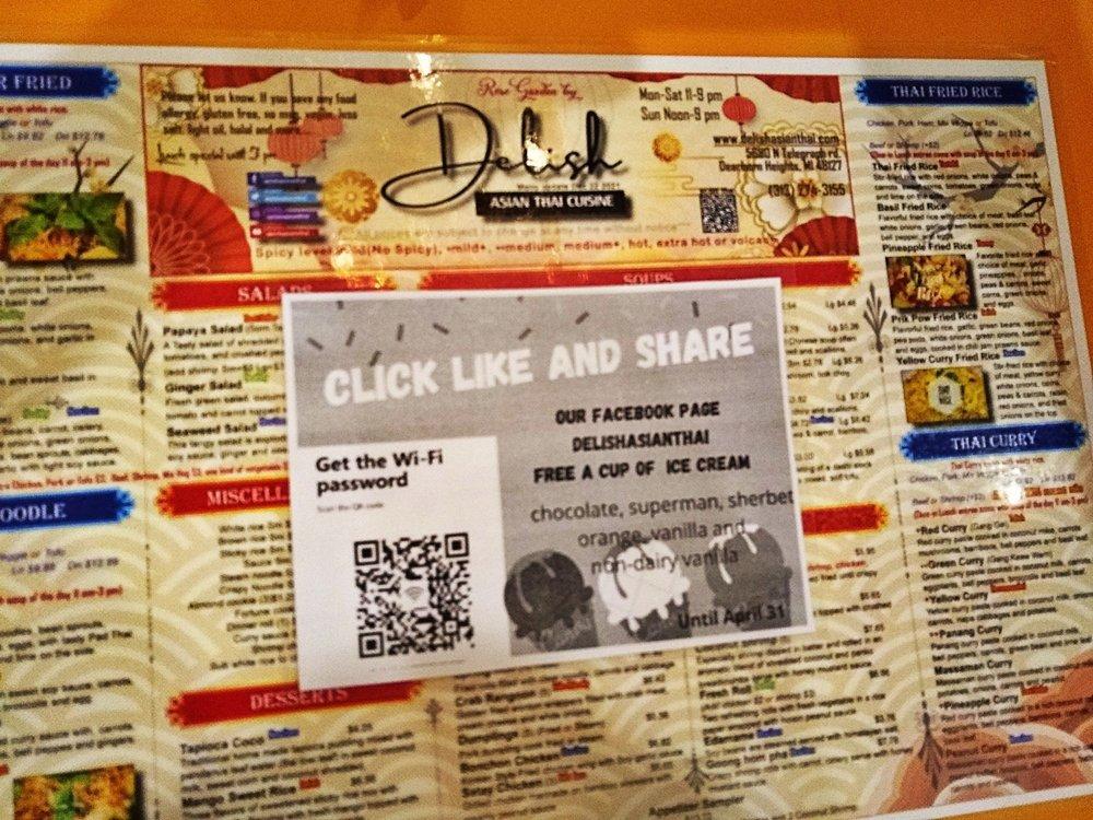 Menu at Delish Asian Thai Cuisine restaurant, Dearborn Heights
