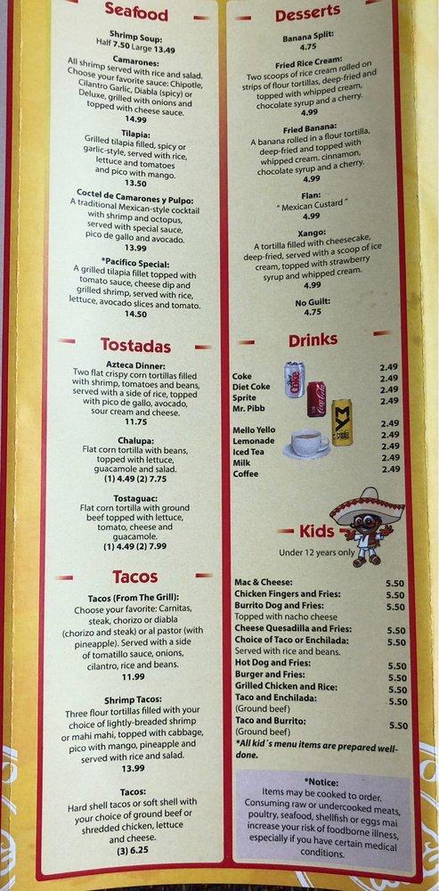 Menu at El Pacifico restaurant, Robbinsville