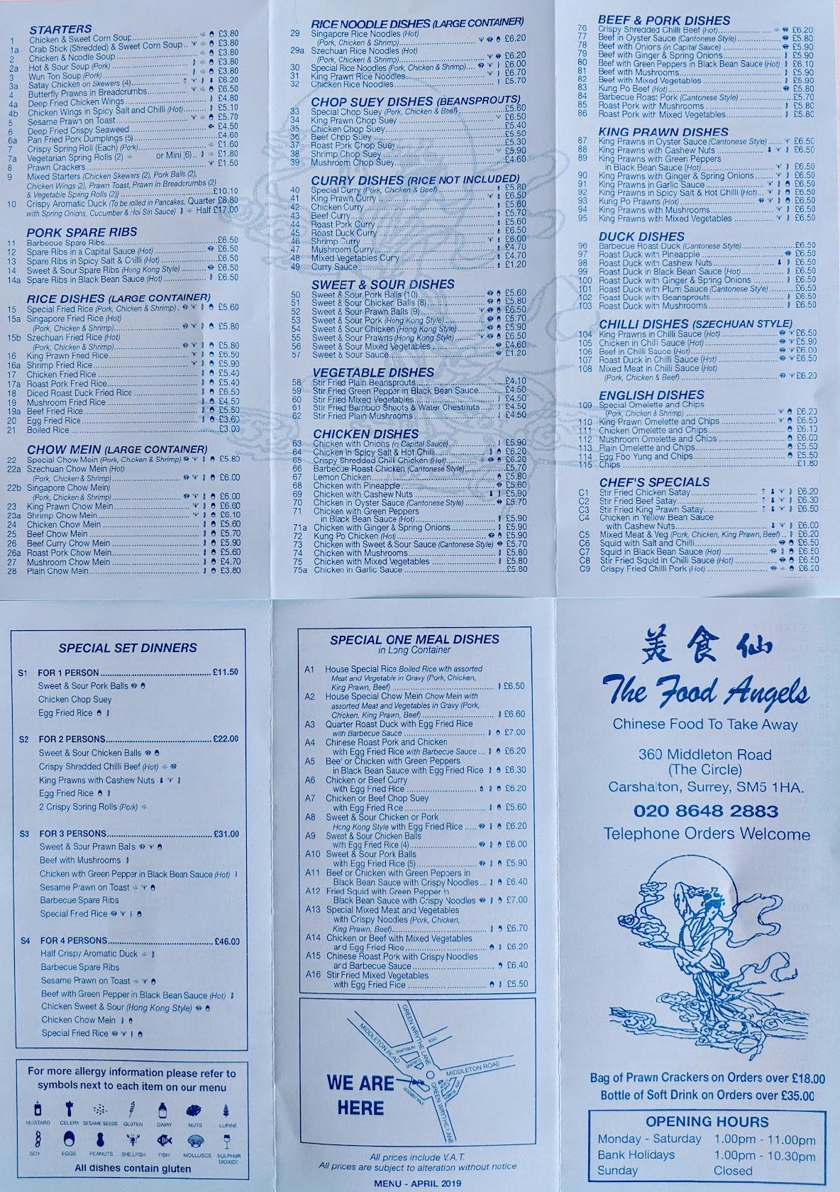 Menu at Food Angels Chinese Takeaway fast food, Carshalton, 360 ...