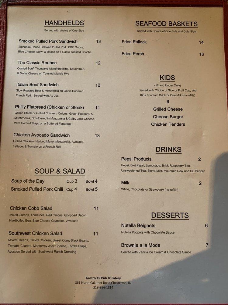 Menu at Gastro 49 restaurant, Chesterton