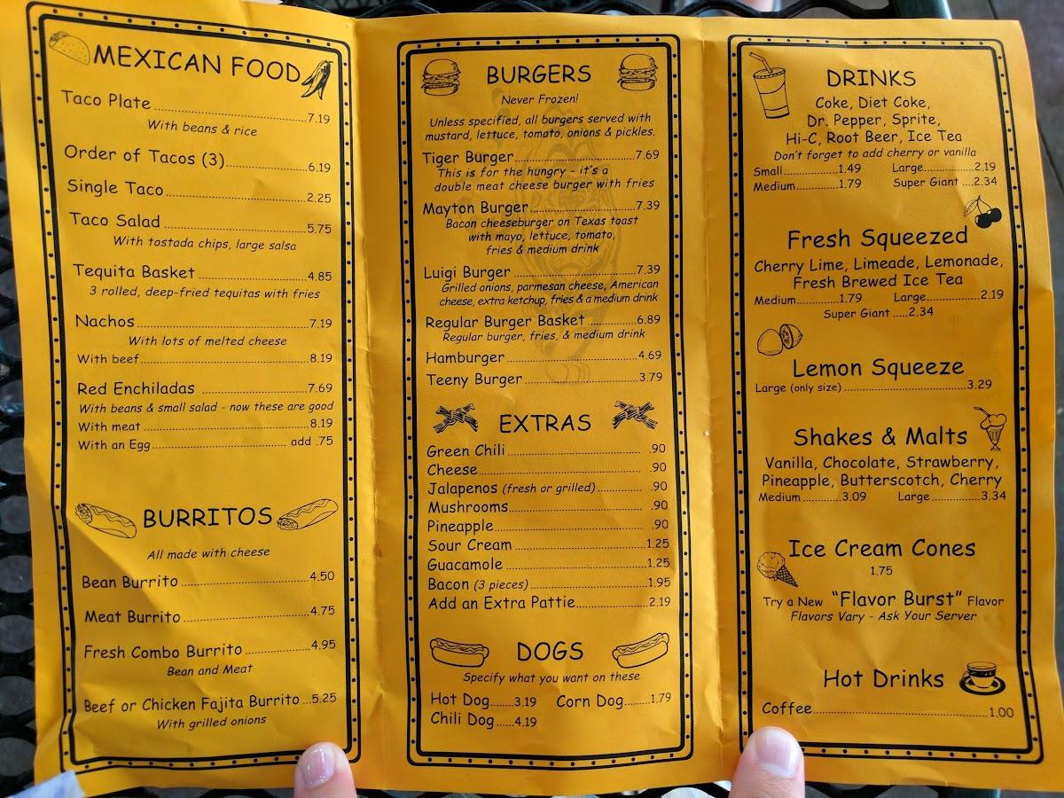 Menu at Hi-D-Ho Drive In fast food, Alamogordo