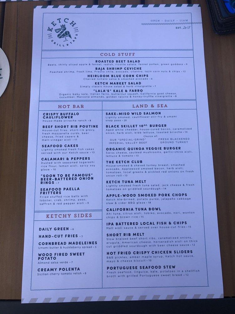 Menu at Ketch Grill and Taps pub & bar, San Diego, Shelter Island Dr