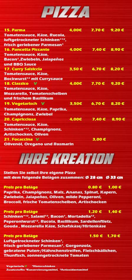 Menu at Pizzamore, Würzburg