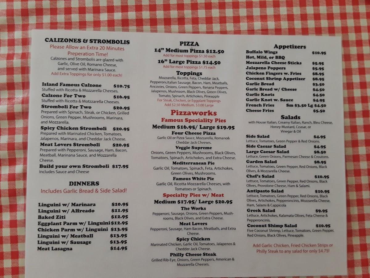 Menu at Pizzaworks pizzeria, Big Pine Key
