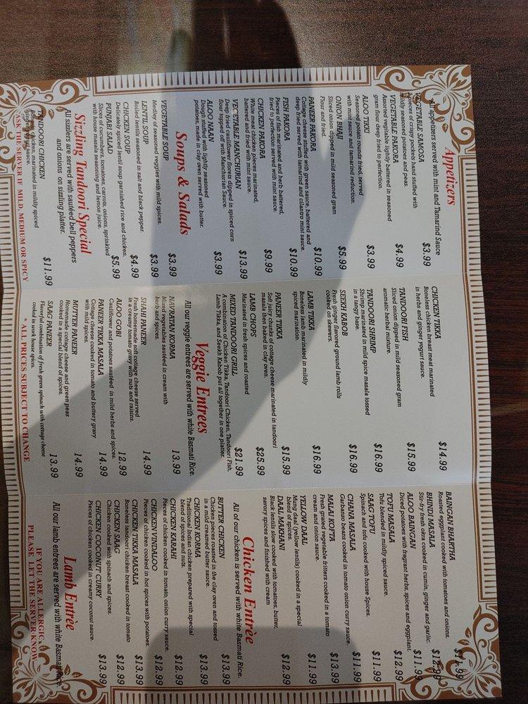 Menu at Spice of India restaurant, Hesperia