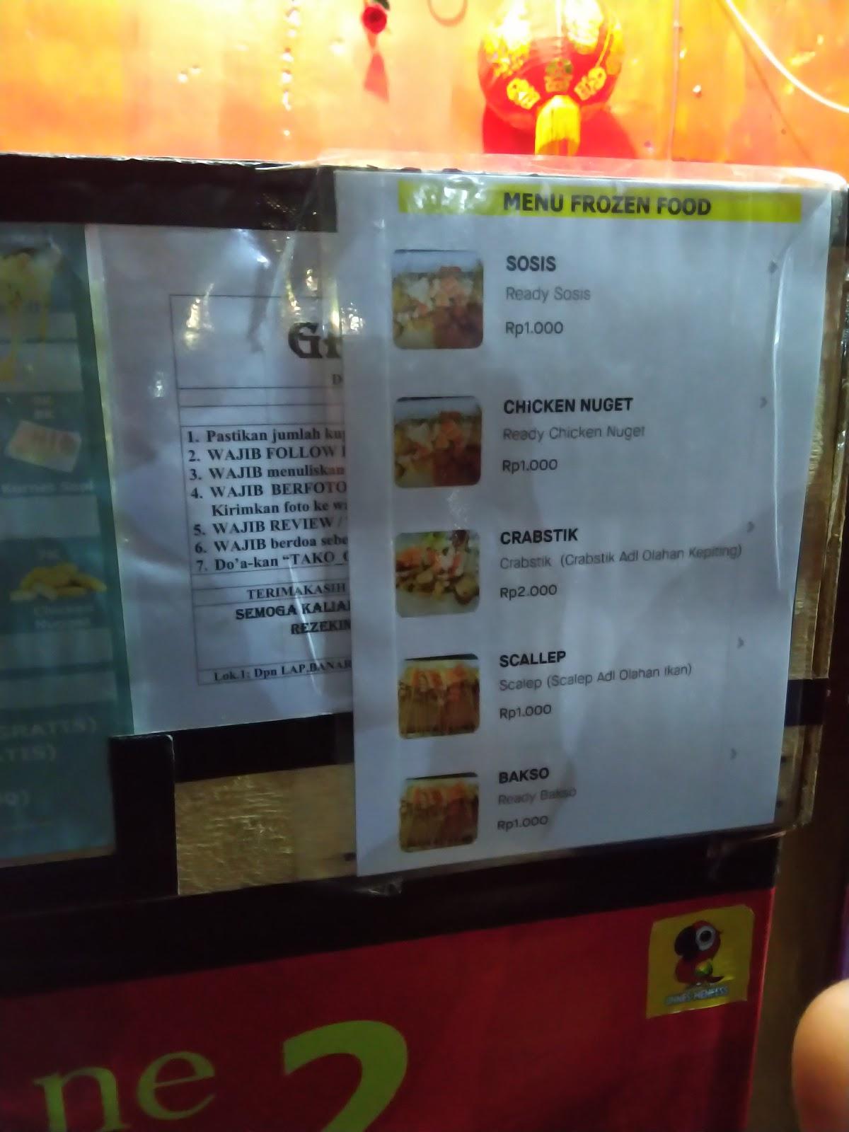 Menu at Tako online restaurant, Semarang