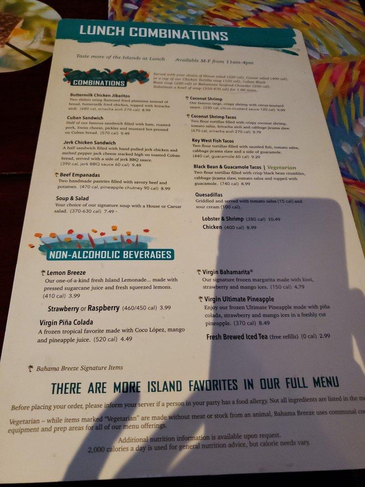 Menu at Bahama Breeze pub & bar, Kennesaw, 755 Ernest W Barrett Pkwy NW