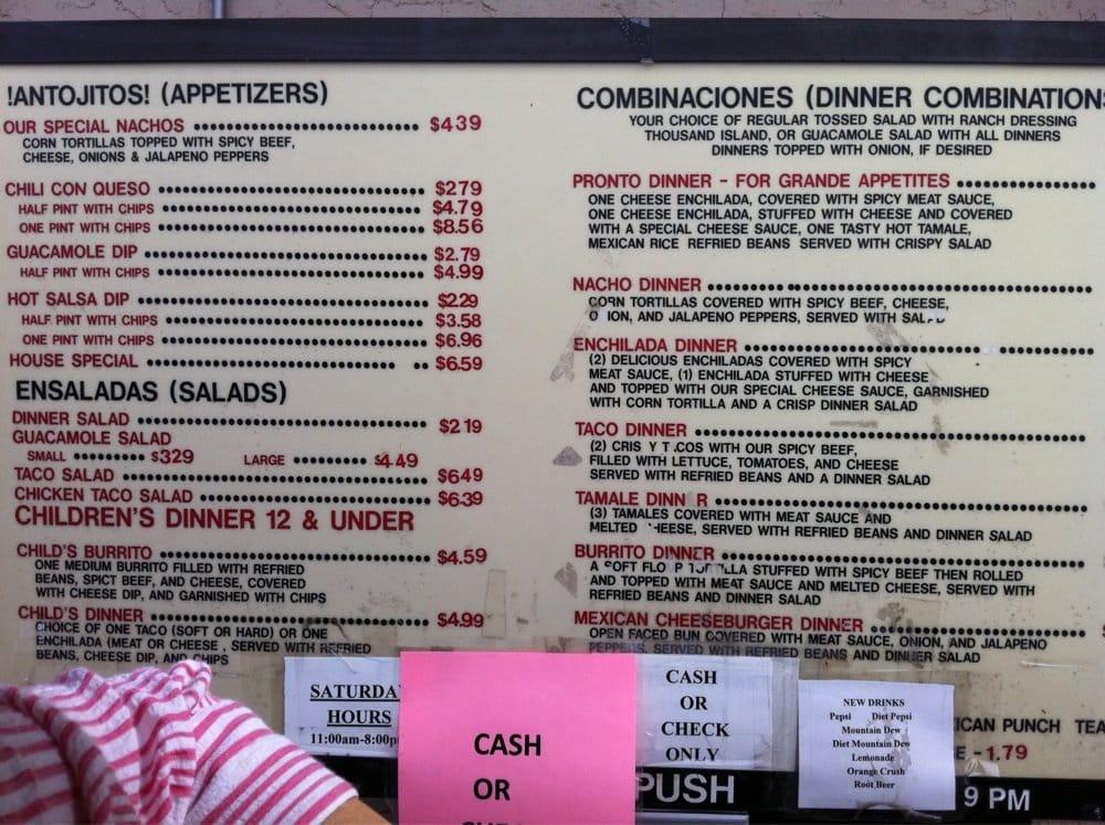Menu at Charro's Mexican Food restaurant, Pine Bluff