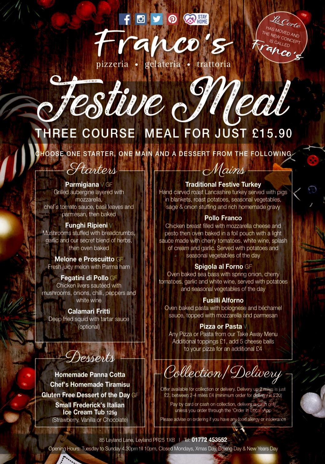 Menu at Franco's pizzeria, Leyland