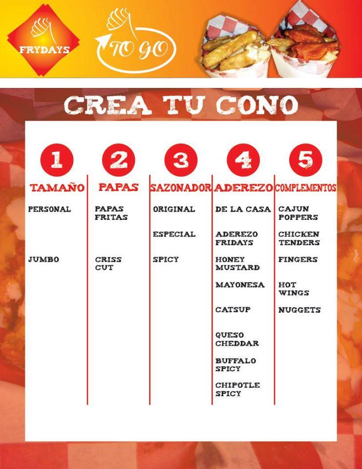 Menu at FryDays restaurant, Monterrey