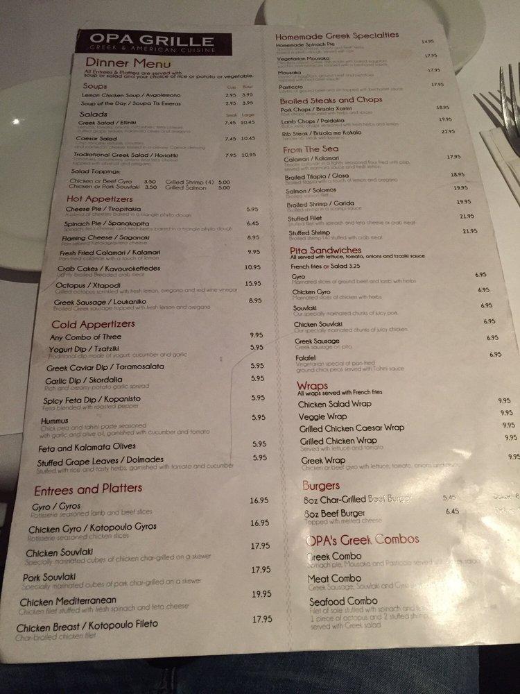 Menu at Opa Grille restaurant, Williston Park