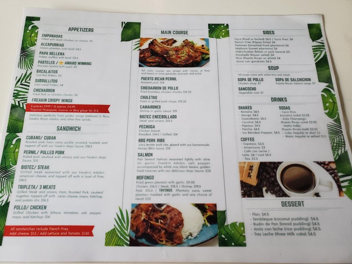 Menu at The Freakin Rican restaurant, New York City