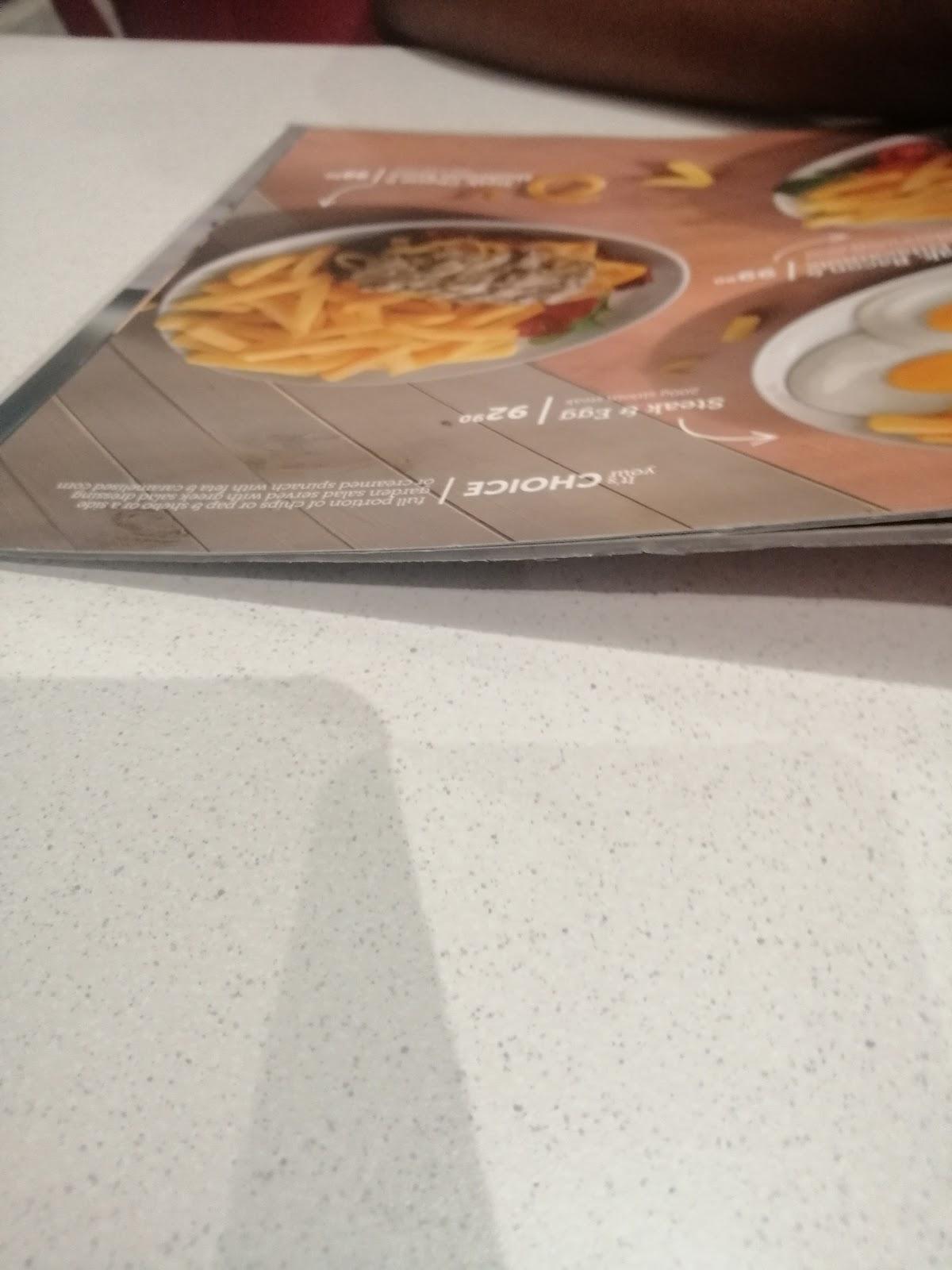 Menu at Wimpy restaurant, Steelpoort