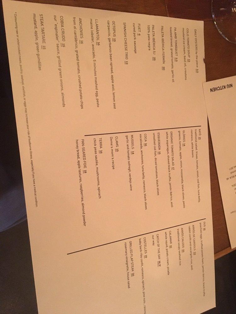Menu at niu kitchen restaurant, Miami