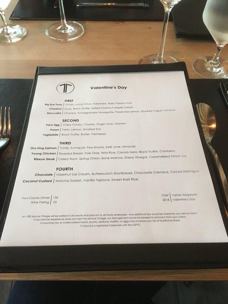 Menu at 71Above pub & bar, Los Angeles