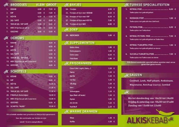 Menu at Alkis Kebab, Genk