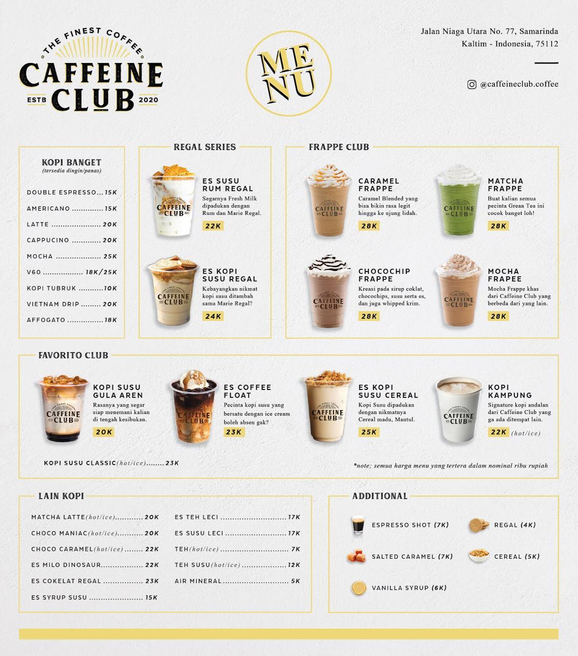 Menu at Caffeine Club Coffee, Samarinda