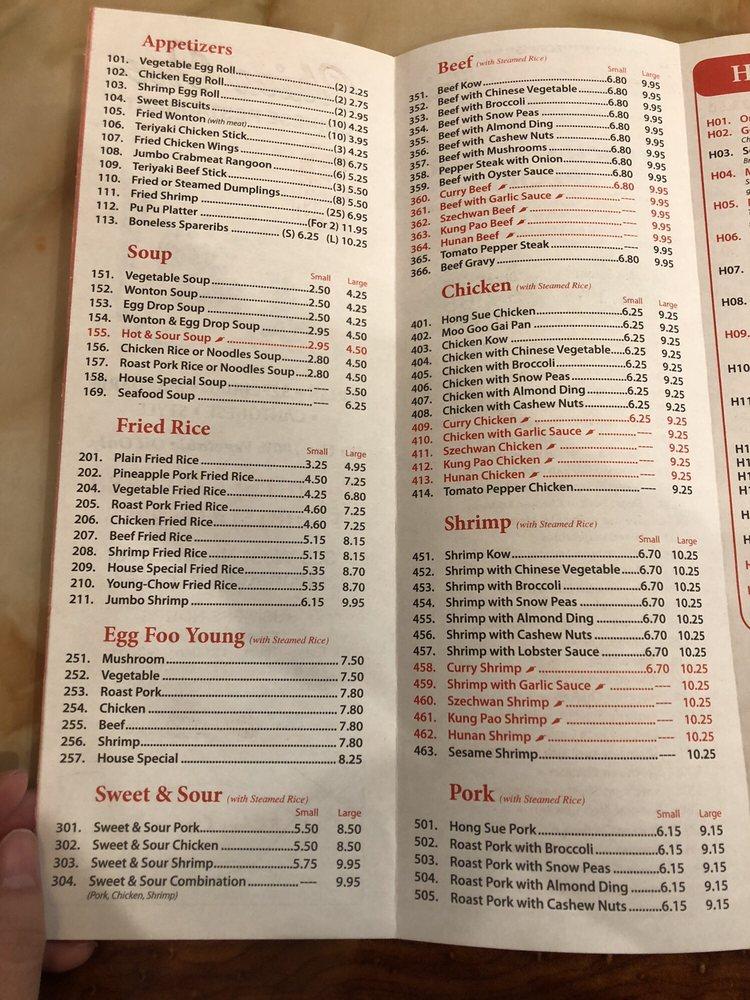 Carta del restaurante China One, Manhattan, 360 W North St