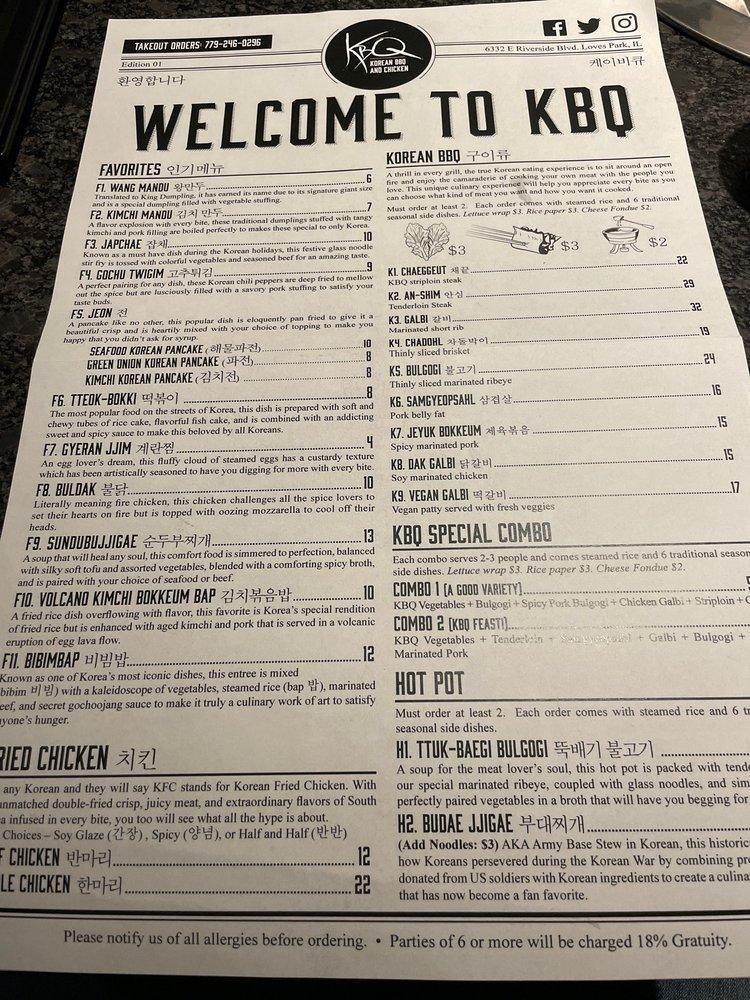 Menu at KBQ Loves Park BBQ, Loves Park