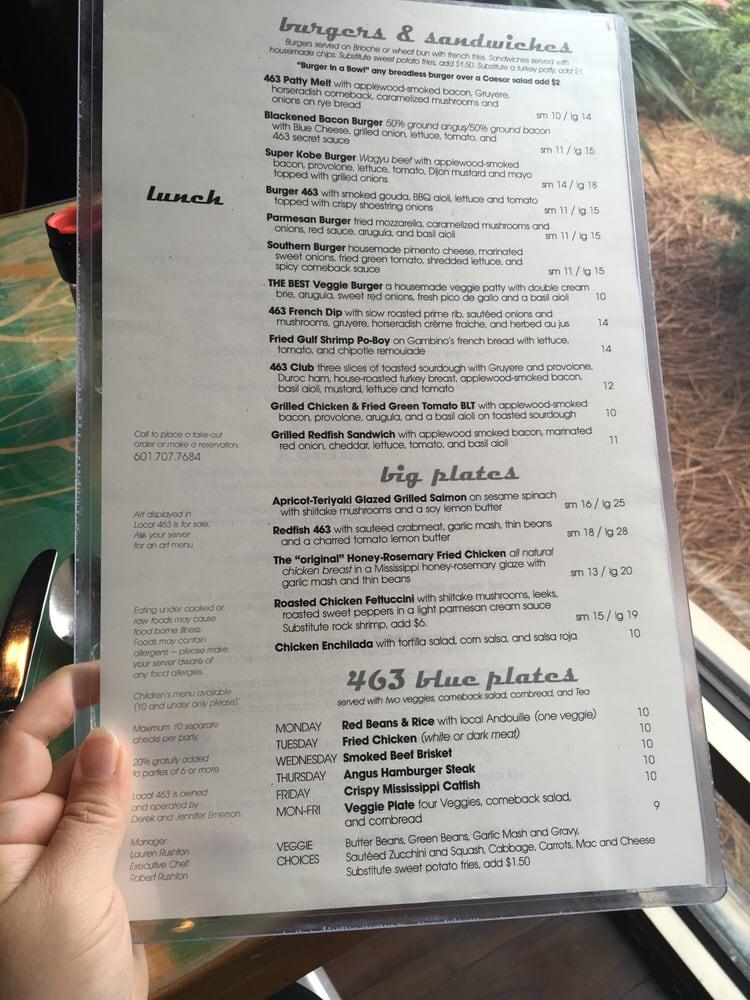 Menu at Local 463 restaurant, Ridgeland, Highland Colony Pkwy #5002