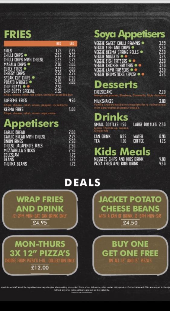 Menu at Mr Veggie restaurant, Leicester