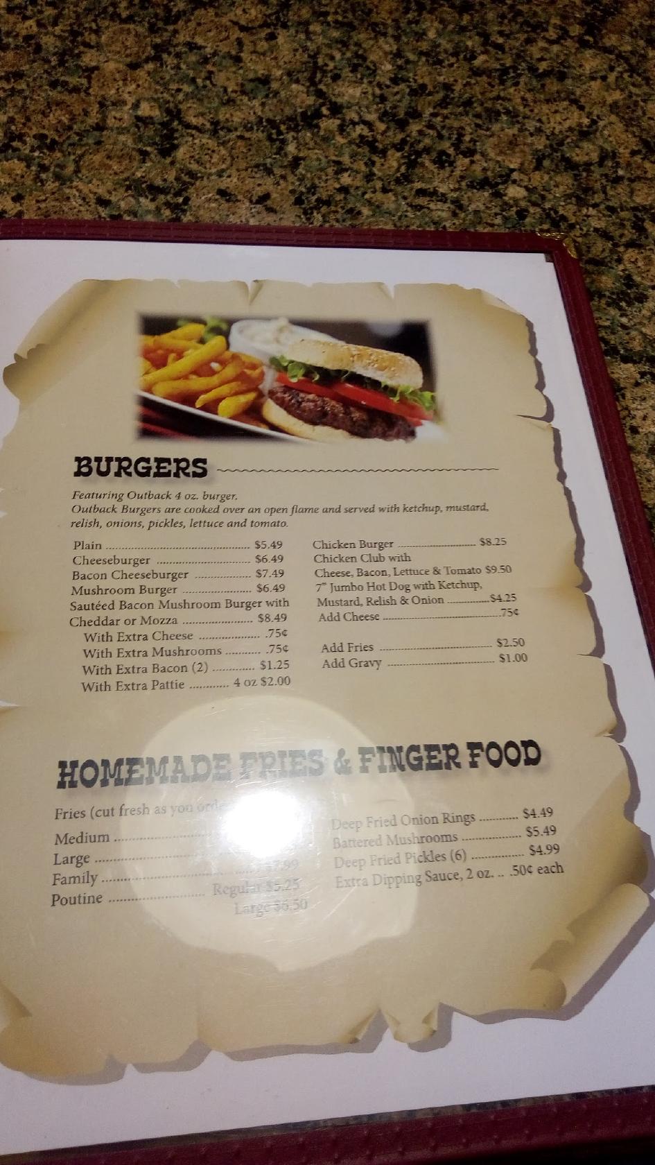 Menu at Outback Country Kitchen restaurant, Duchess