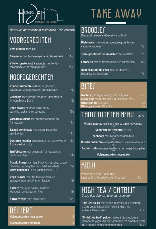 Menu at Restaurant Herberg Jan, Heiloo