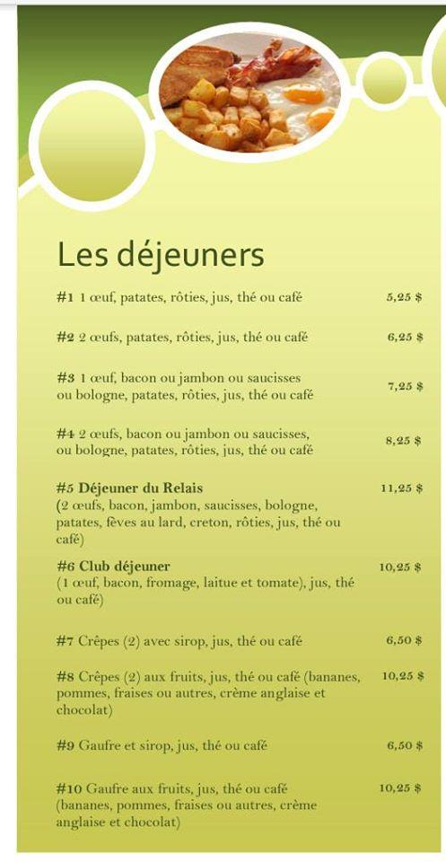 Menu au Resto-Bar du Relais, Gaspé