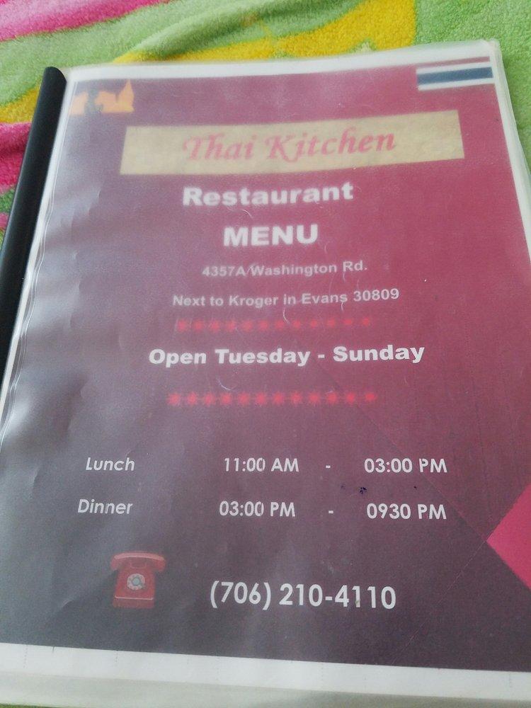 Menu at Thai Kitchen restaurant, Evans