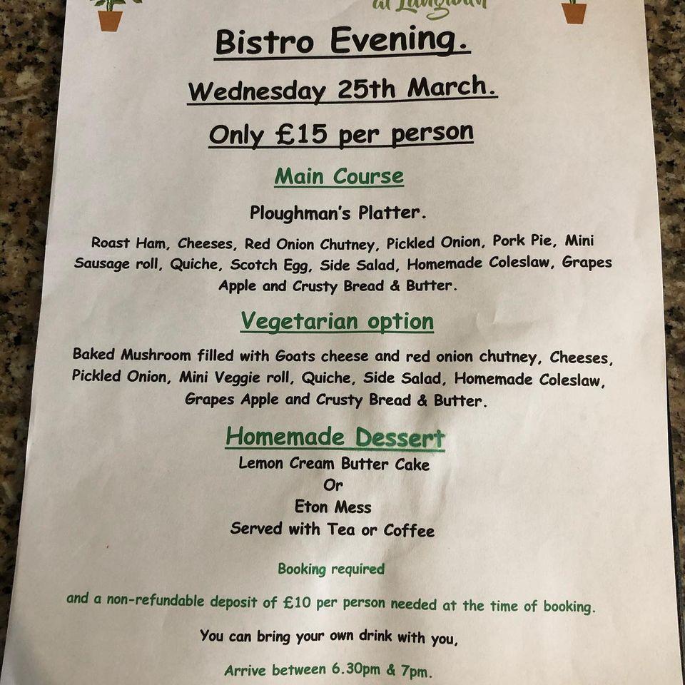 Menu at The Lemon Tree at Langwith cafe, Langwith