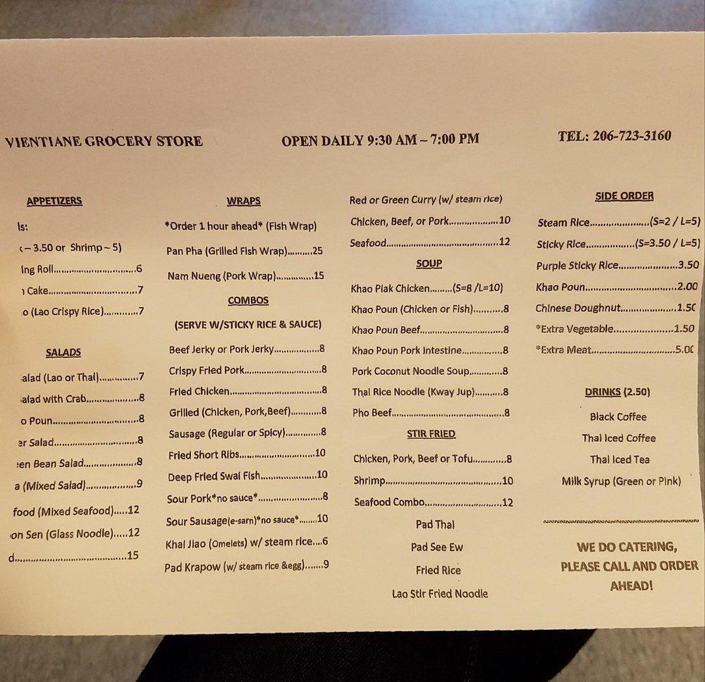 Menu at Vientiane Grocery restaurant, Seattle